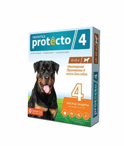 Neoterica Protecto 4 Капли на холку для собак 40-60 кг от блох и клещей, 2 шт — фото 1