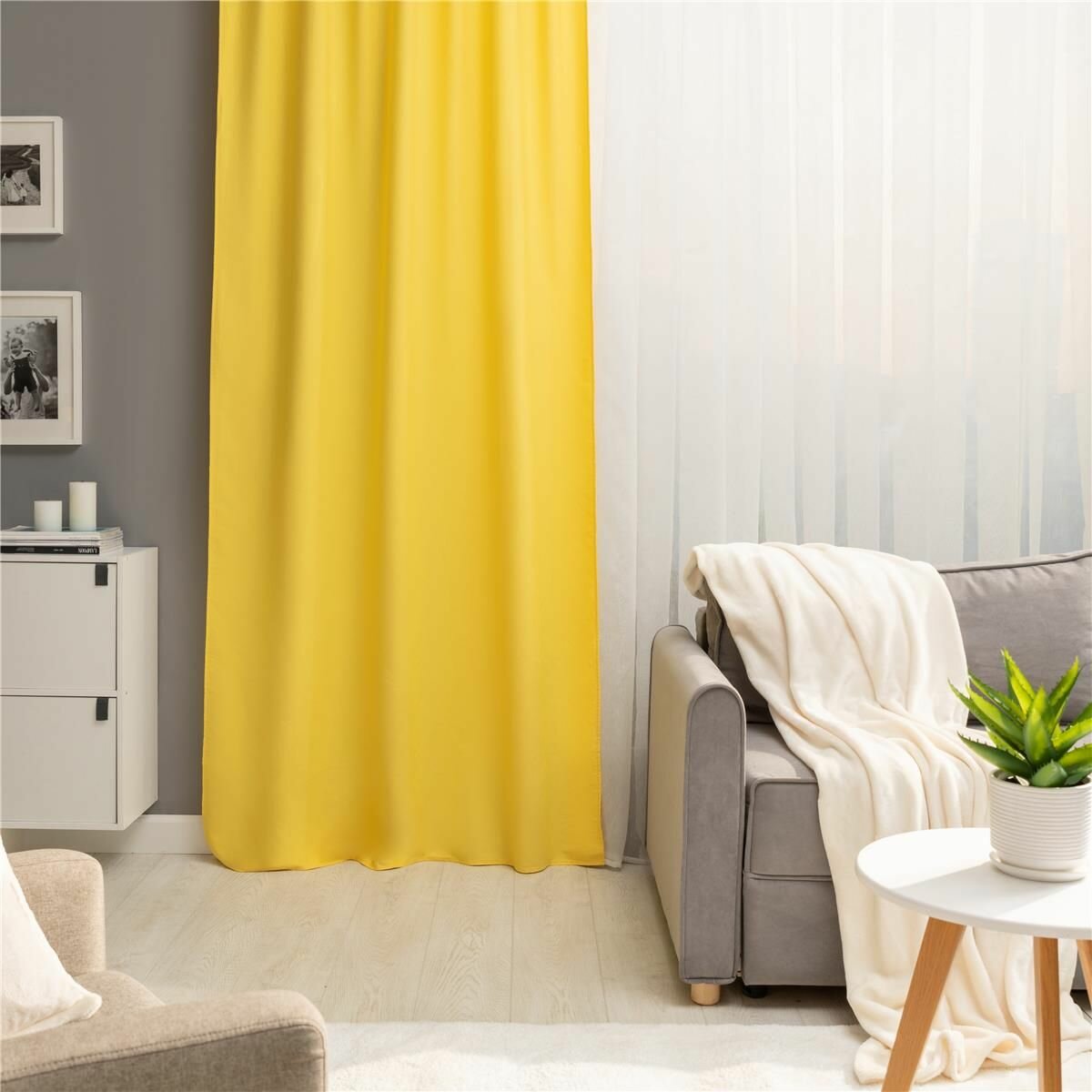 Штора на ленте со скрытыми петлями Inspire Pharell 140x280 см цвет жёлтый Banana 4