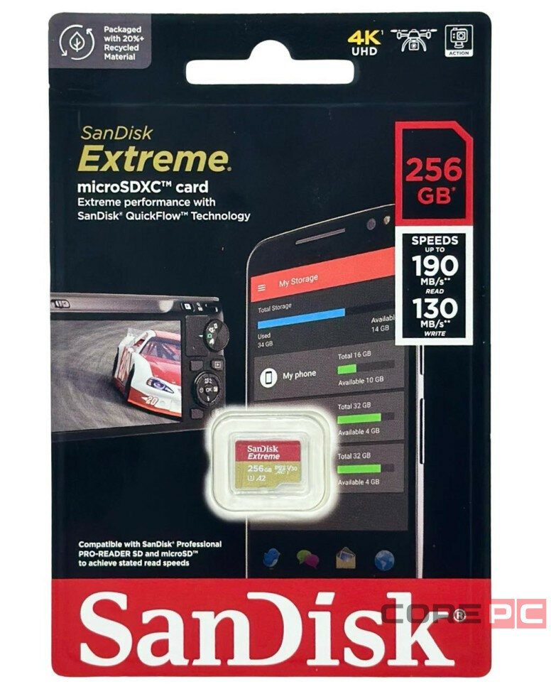 Micro SDXC карта памяти Sandisk Extreme 256GB 190MB/s UHS-I (SDSQXAV-256G-GN6MN)