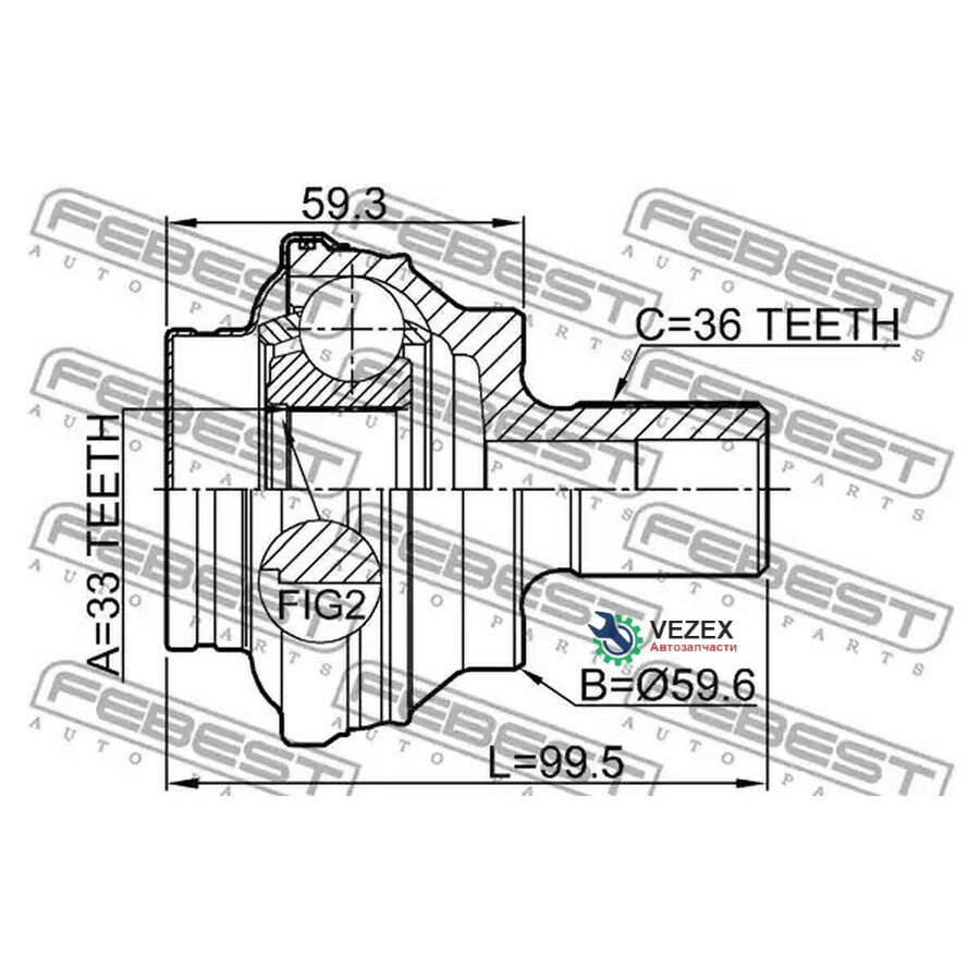 FEBEST 2310-CCR ШРУС внешн задний 33X59.5X36 AUDI A3/A3 Sportback (8P) 2003-2013 2310-CCR