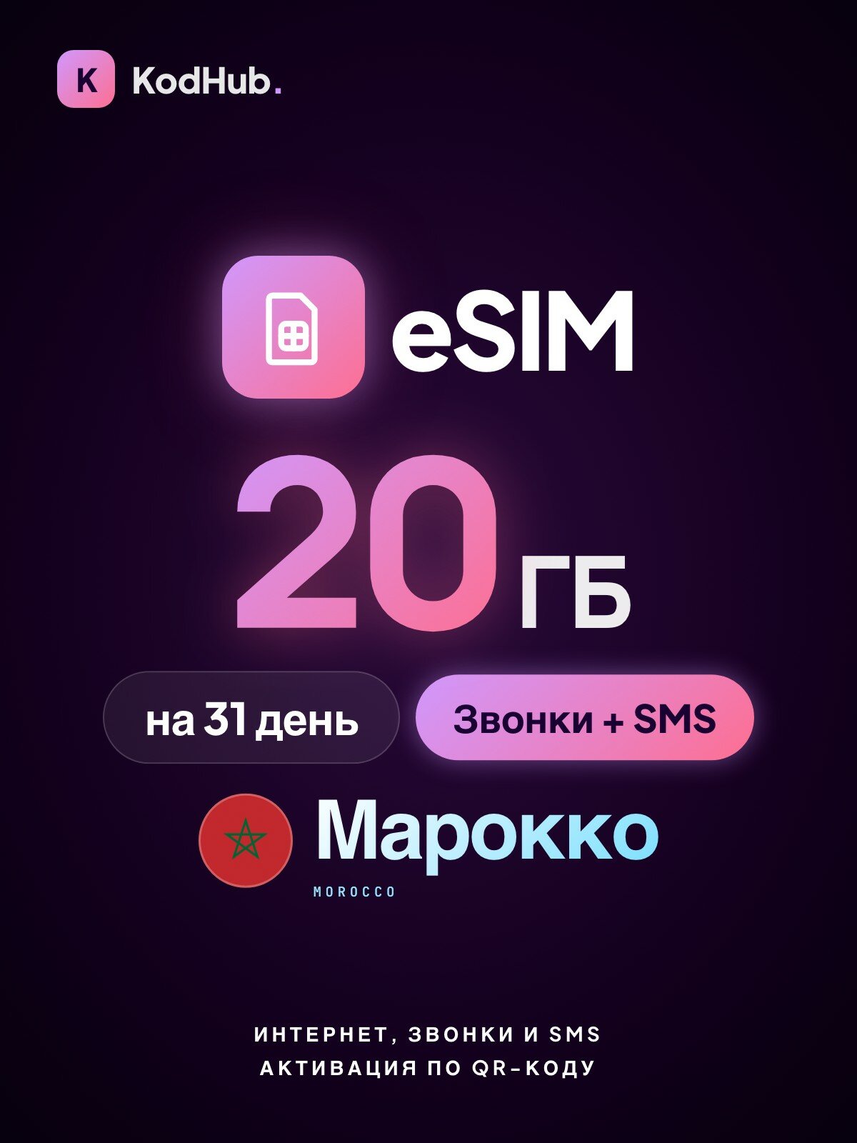 Туристическая eSIM Марокко 20 ГБ + звонки + SMS на 31 день | связь в поездке без роуминга