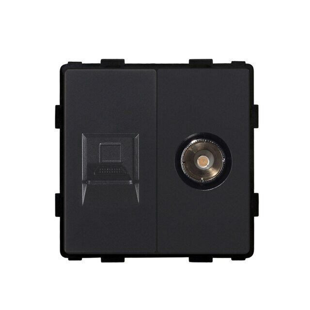 Розетка интернет RJ45 и ТВ MVAVA, ethernet, CAT5e, механизм без рамки, чёрная