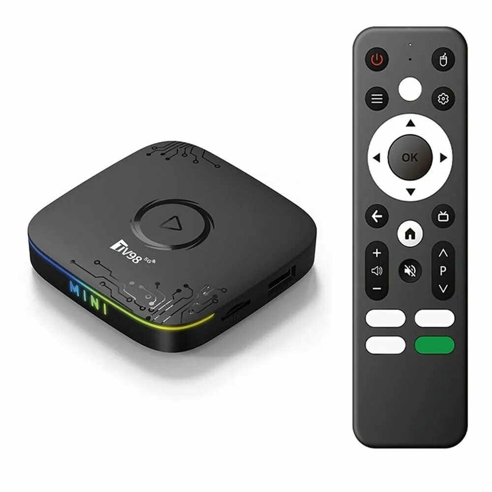 TV98 Mini Smart TV Box Android 14 Atv Ultra HD 8K Видео 2.4/5G Wi -Fi6 Media Player Portable Support Voice Remote 2+16G