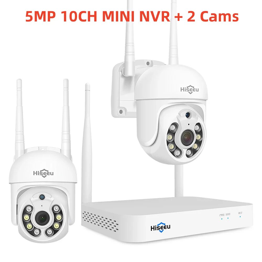 Система видеонаблюдения Hiseeu 5MP WiFi CCTV PTZ Camera Security System Kit 10CH NVR AI Motion Tracking Color Night Vision IP Camera Surveillance System