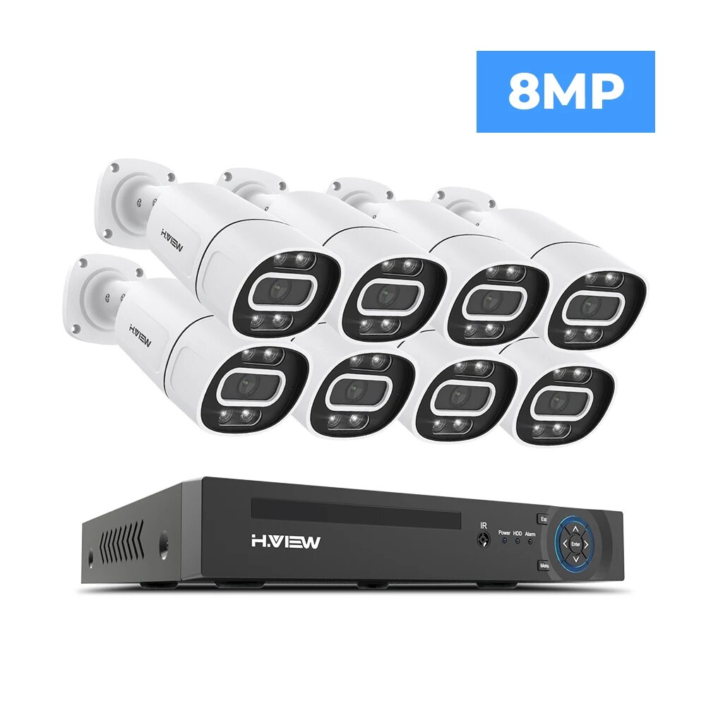 Система видеонаблюдения H.View 4K 5Mp 8Mp PoE CCTV для безопасности Домашний набор видеонаблюдения 8-канальный NVR с аудио Внешняя IP-камера приложение xmeye