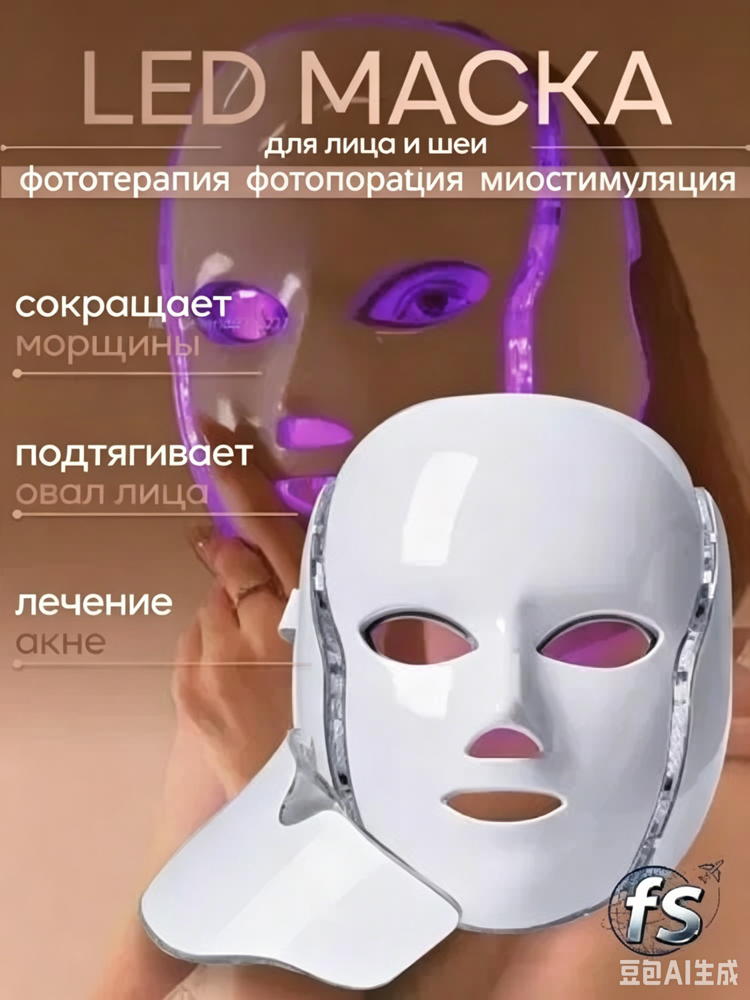 Фототерапия Светодиодная LED маска для лица и шеи против морщин и воспалений