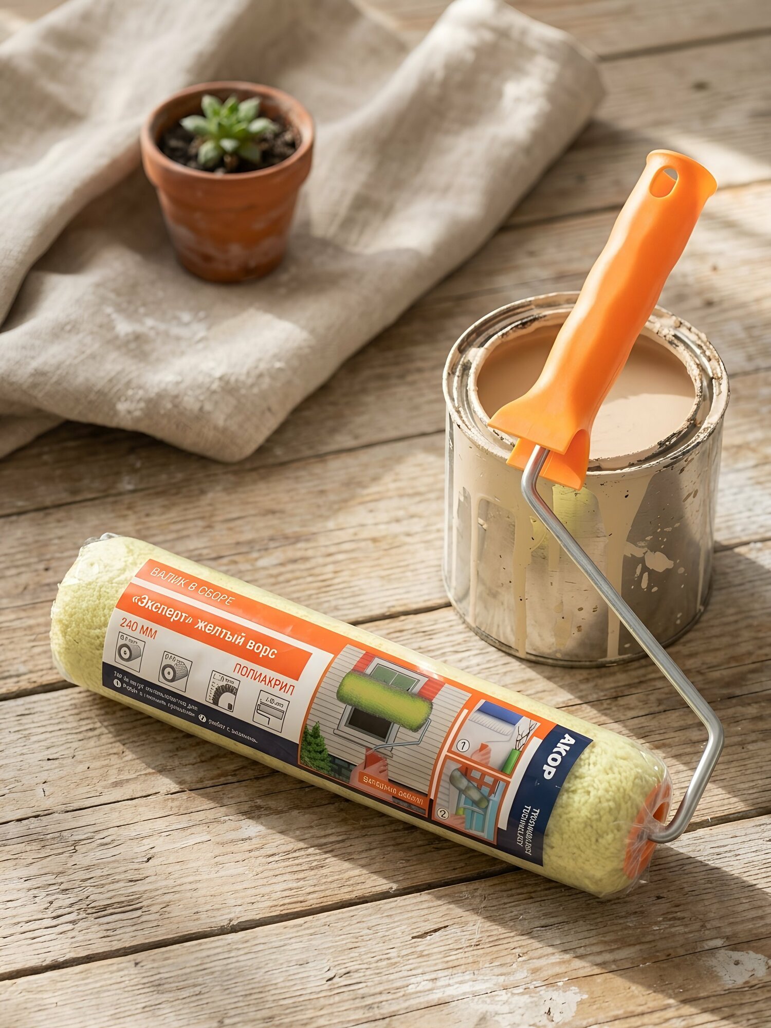 Валик малярный Акор, Эксперт Желтый ворс, полиакрил, 240 мм, с бюгелем, 753 35 624