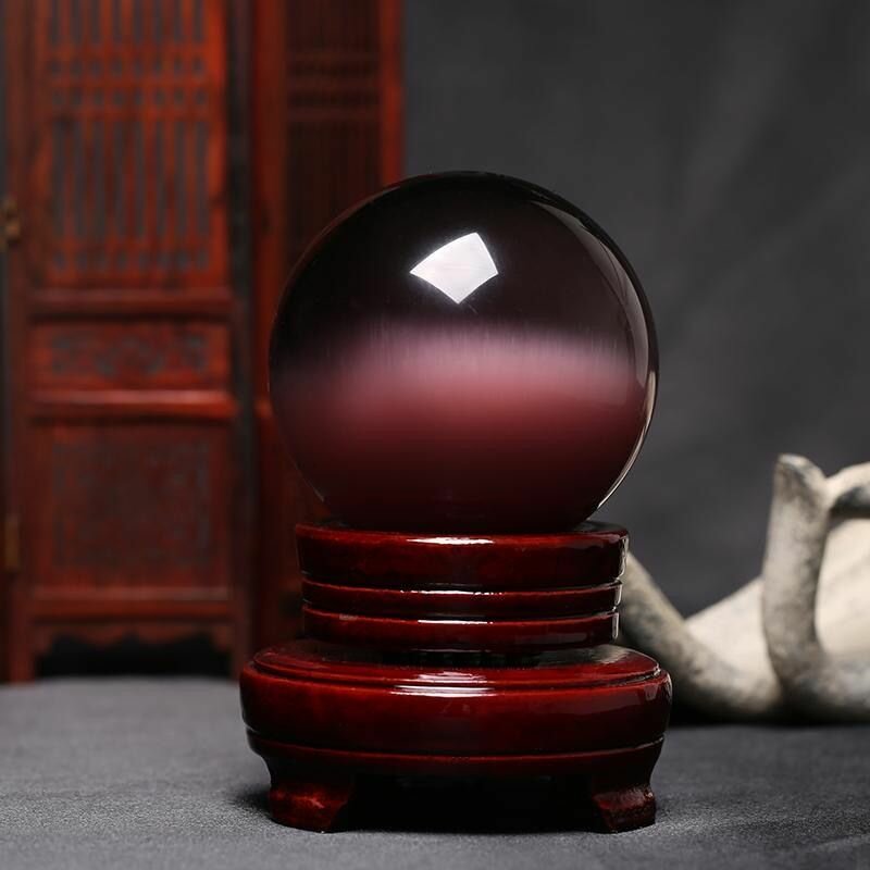 Фиолетовый кошачий глаз Магический хрустальный шар, гадание, ритуал, Диаметр 4 см, С основанием