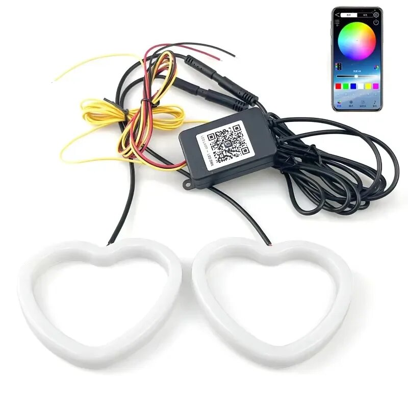 2 шт. автомобильные RGB ангельские глазки светодиодные кольца Halo хлопковые светодиодные фары DRL мотоциклетные ангельские глазки в форме сердца с янтарным поворотным светом