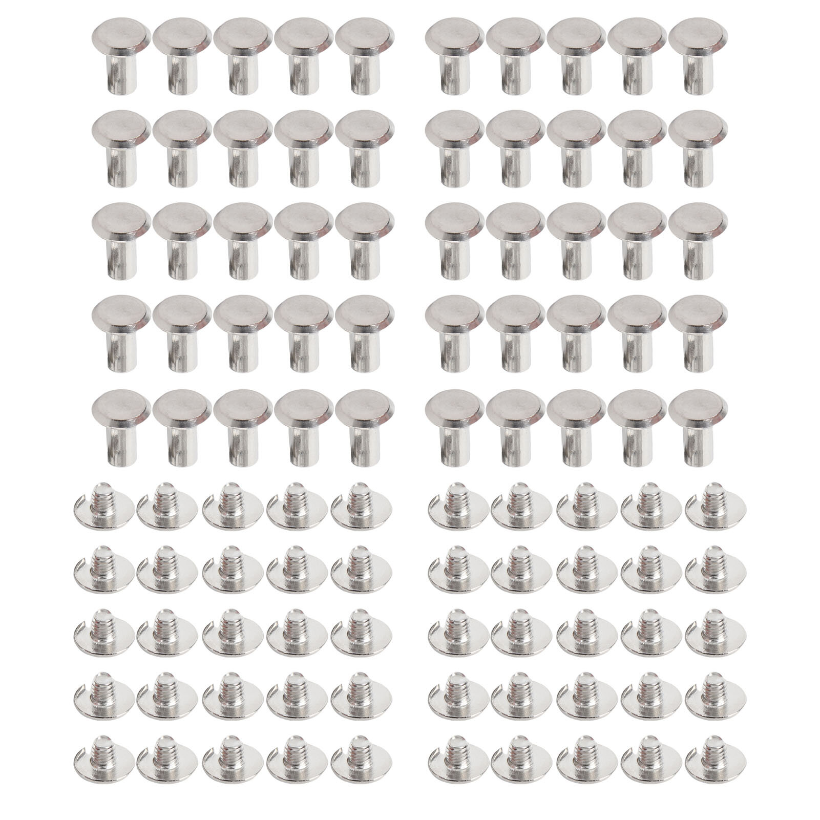 50 комплектов заклепок и винтов, набор плоских и круглых заклепок из нержавеющей стали M4 для крепления ограждений и изделий из кожи, 5x10x9,5 мм.