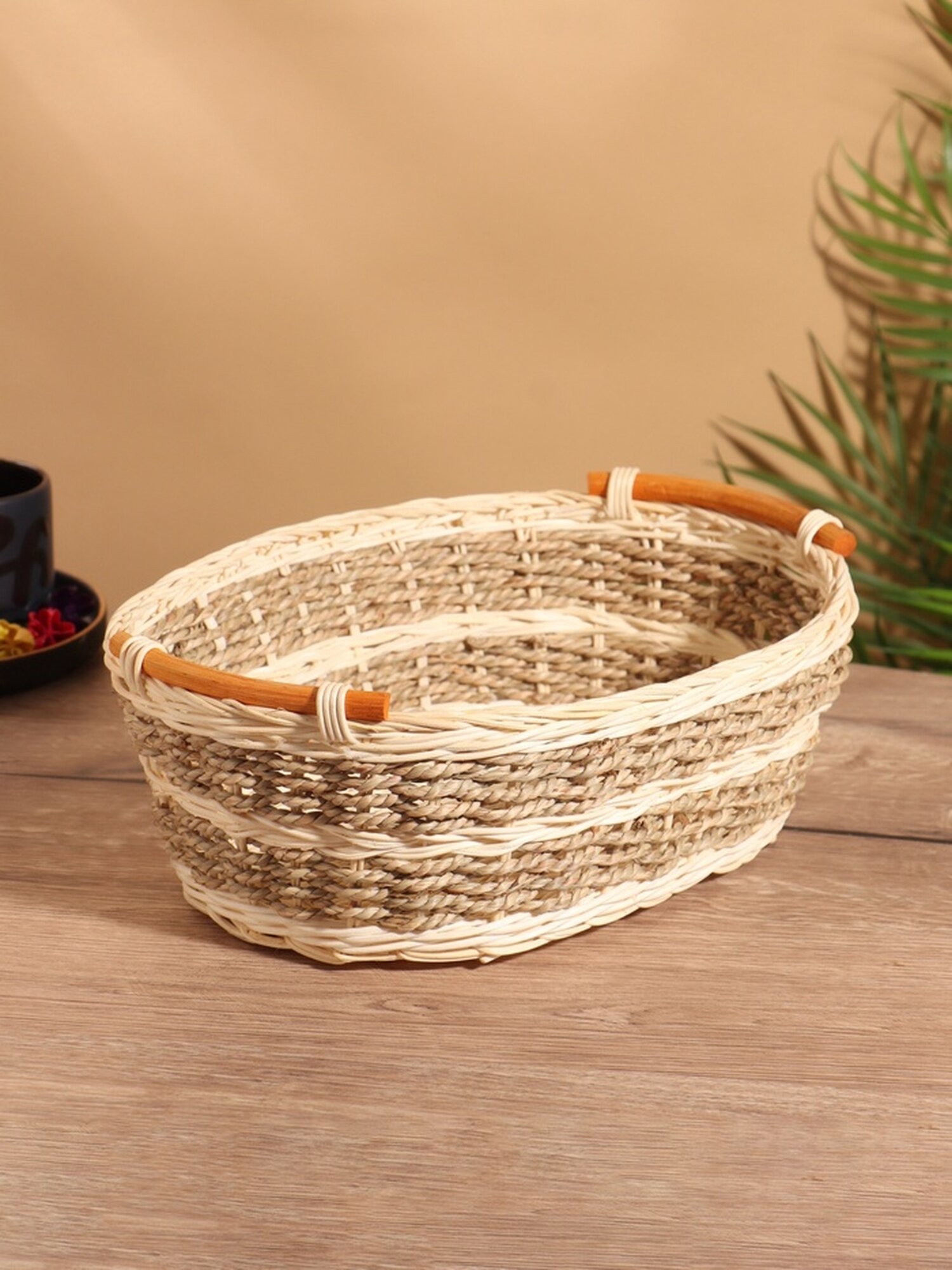 Корзина Сима-ленд, ротанг, морские водоросли, овальная, бежево-коричневая, 32x25x11 см