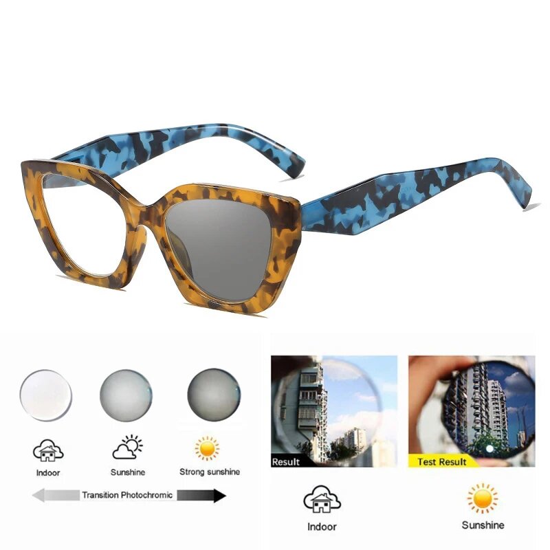 Женские фотохромные очки KSVEREN кошачий глаз для близорукости Leopard, Myopia-2.75
