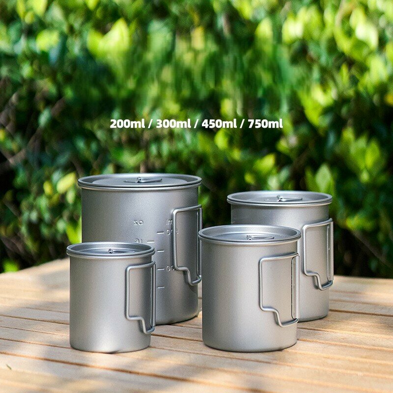 Походная кружка титановая с крышкой 750мл, туристический стакан