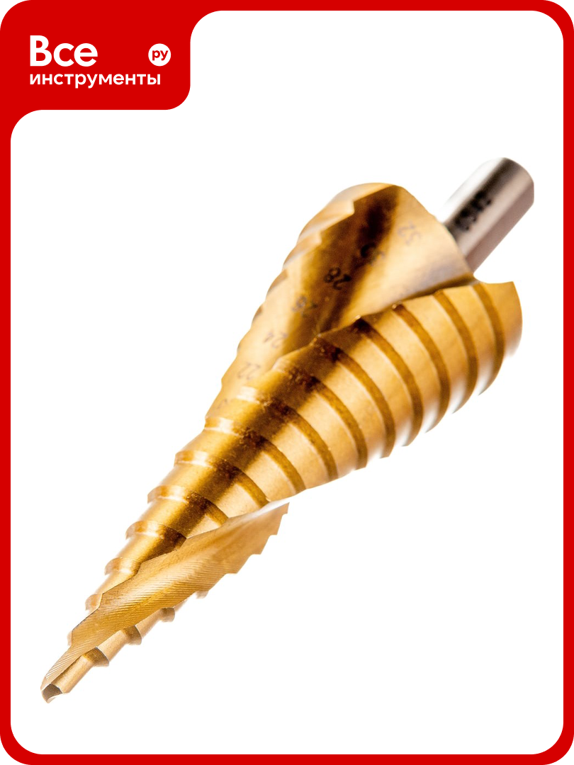 Сверло ступенчатое по металлу SPIRAL HSS-TiN 4-32х2/102 мм D.BOR SDSP-TIN-04-32-10, стали прочностью