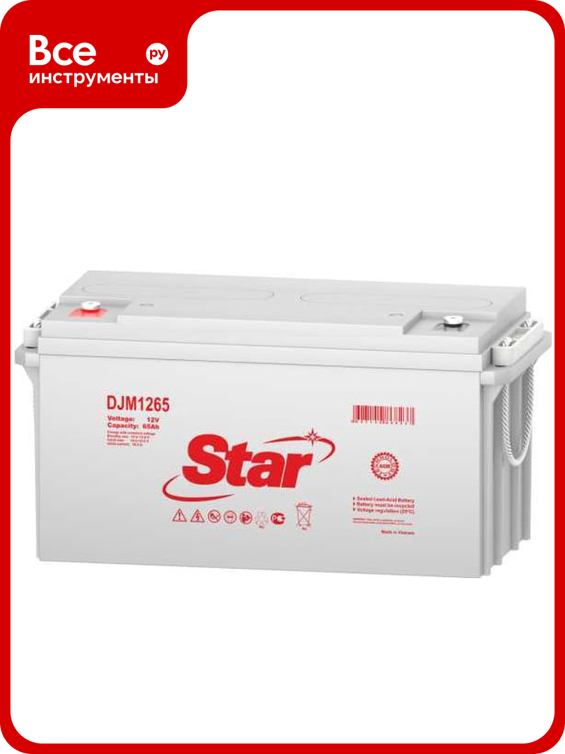 Аккумулятор для ИБП DJM1265 12 В, 65 А*ч Star УТ-00002487 12В с болтовыми клеммами технология AGM