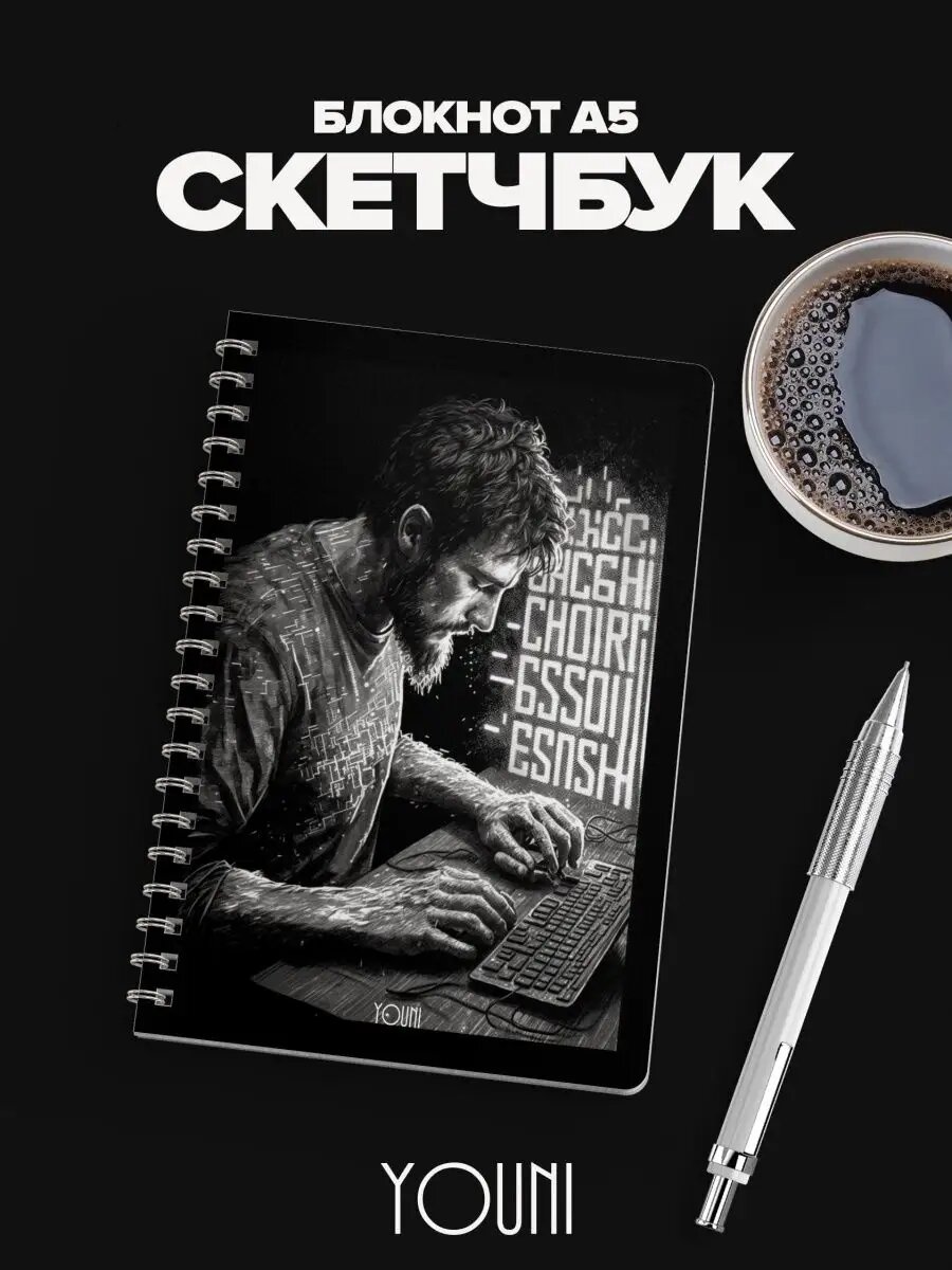 Скетчбук пограммиста Sketchbook YOUni , для рисования, A5, на спирали, ламинированная обложка, 28 листов