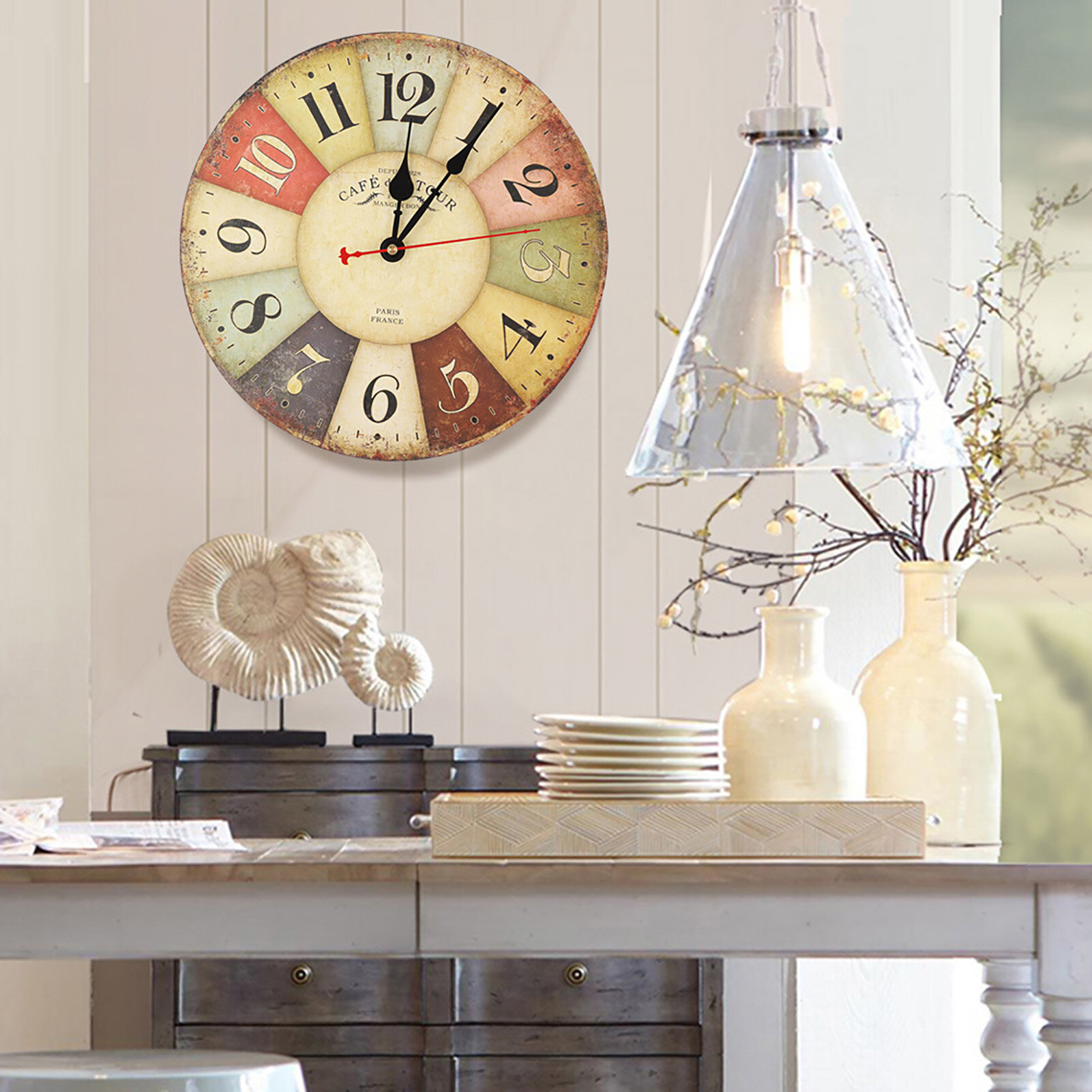 12 -дюймовые часы домашнего декора красочные ретро -стиль без тиковых кварцевых настенных часов (#1)