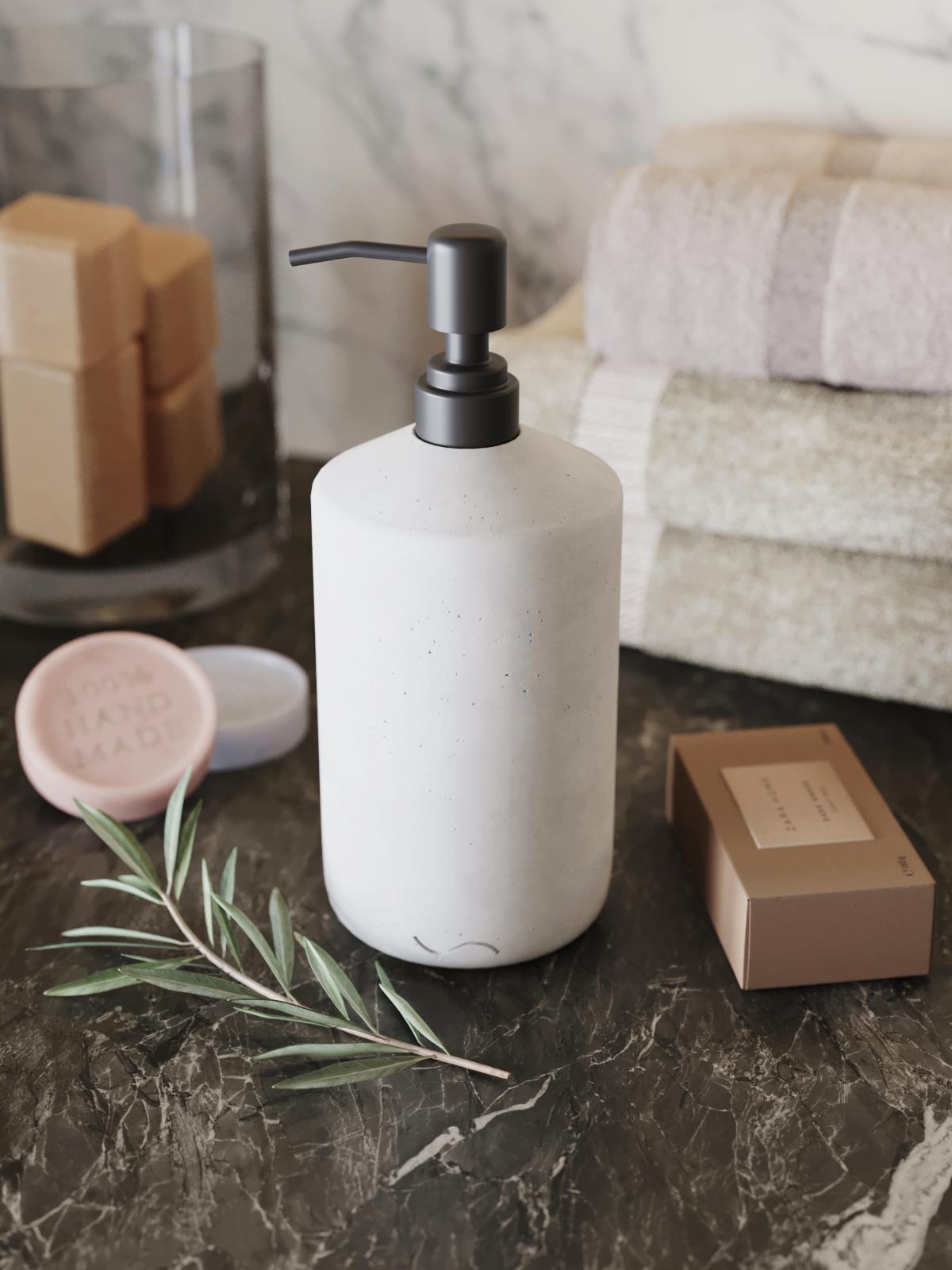 Дозатор для жидкого мыла и моющего средства, диспенсер для мыла Astrid (b), 0,4 л, из бетона, белый матовый