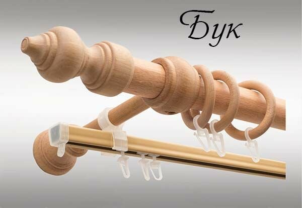 Карниз для штор настенный 2х рядный, Бук 1.2 м.