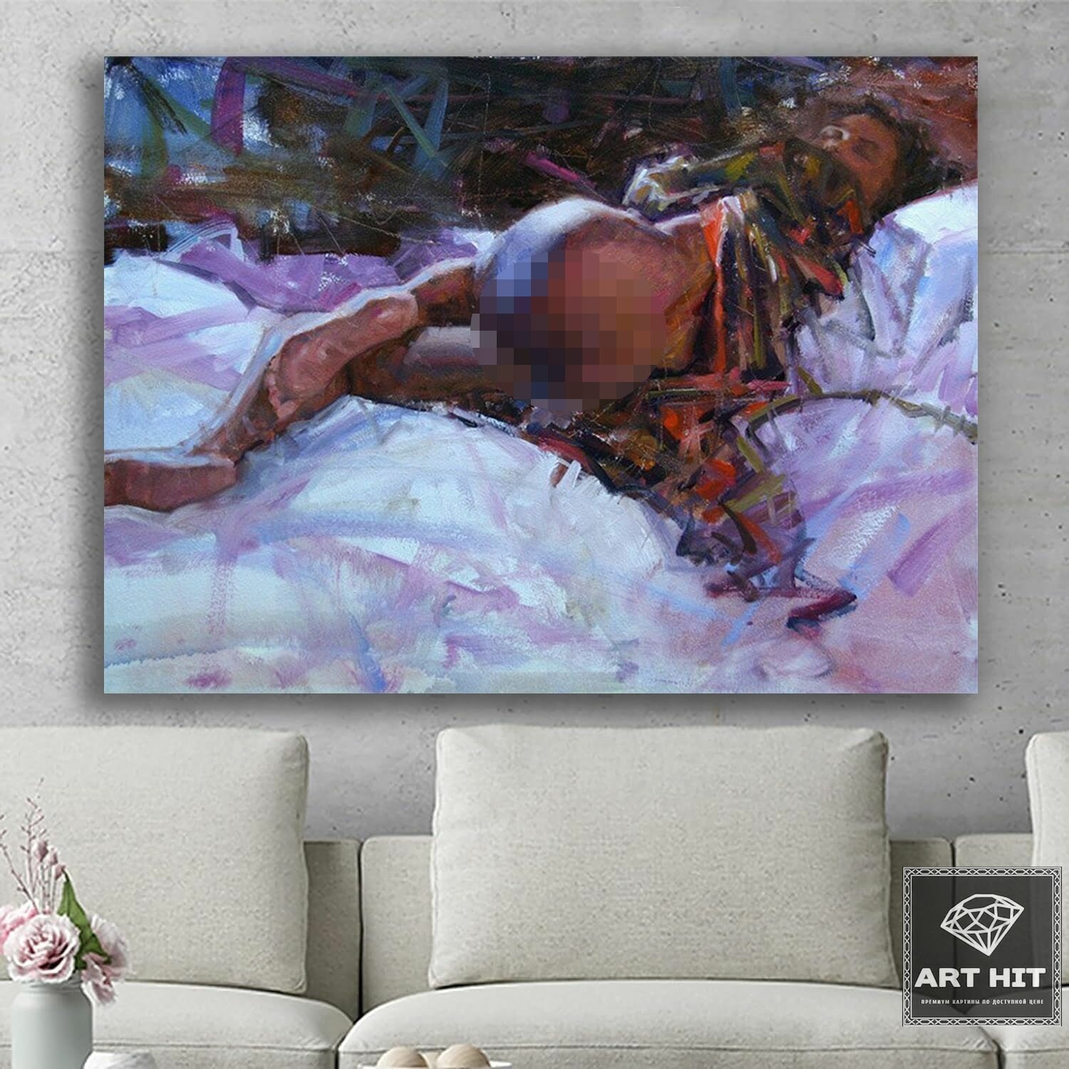 Картина "Голая девушка", поп-арт, на подрамнике, холст, 20x30 см