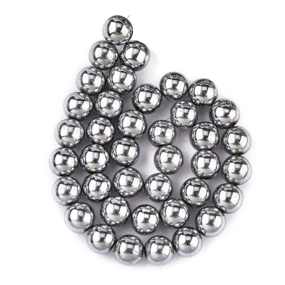 Бусины каменные, гематит, металлизированный, стальной, 10мм, 40 шт, низка