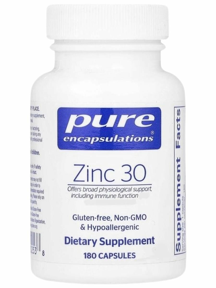 Pure Encapsulations, Zinc 30, Цинк пиколинат 30 мг, 180 капсул