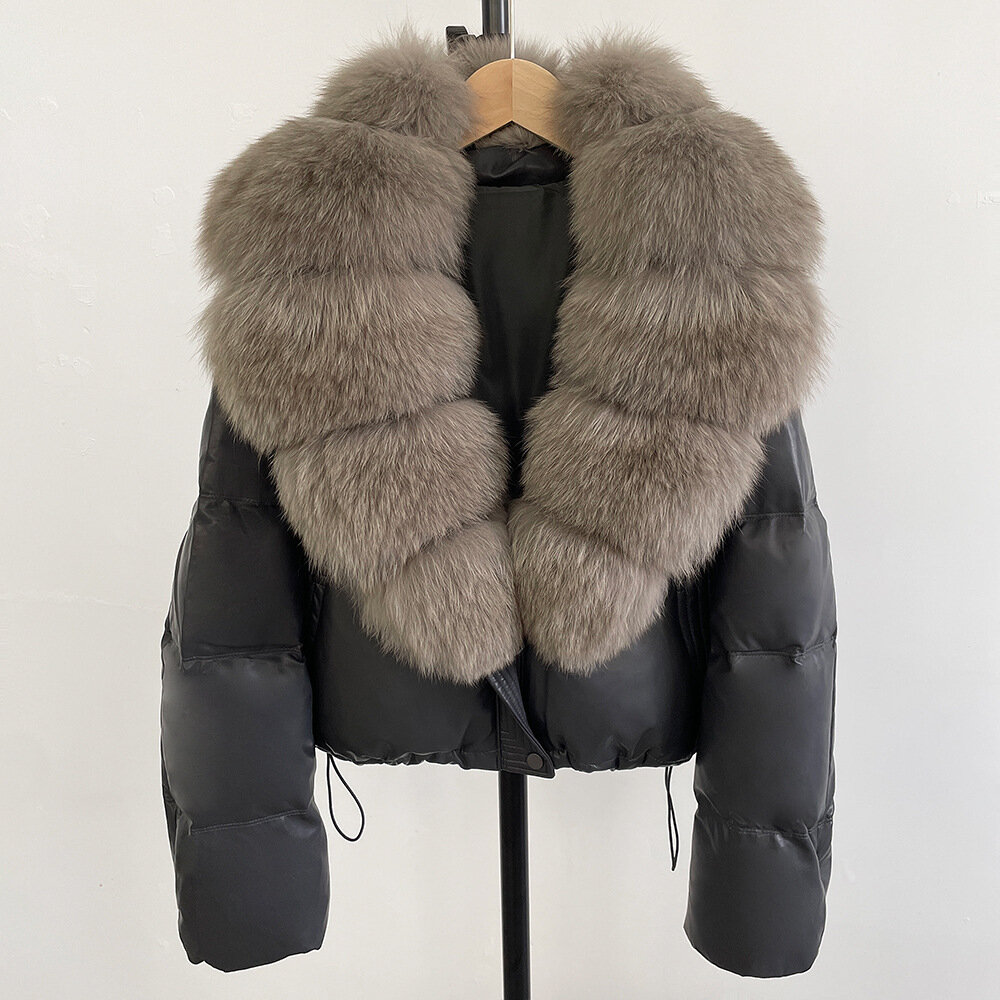 2025 новый свободный мех лисы с большим меховым воротником, модный, небольшого размера, тонкий, теплый, короткий пуховик