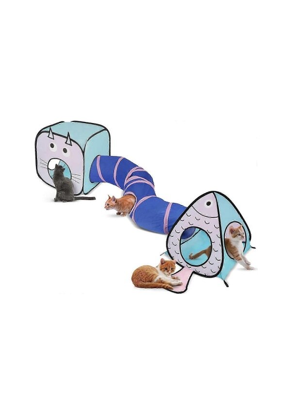 Набор игрушек для кошек "Туннель и кубики" - интерактивная складная игровая площадка с хрустящей трубой и кубиками для кошек, кроликов, щенков и хорьков, играющая в прятки, S962