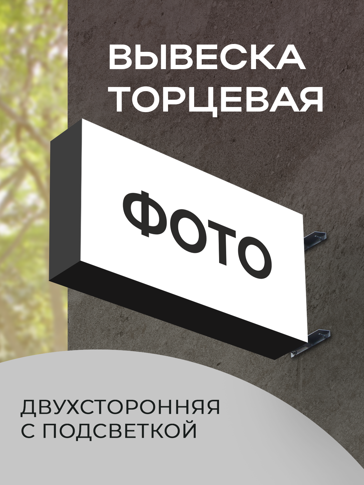 Вывеска торцевая двухсторонняя с подсветкой "Фото" 30х60 см