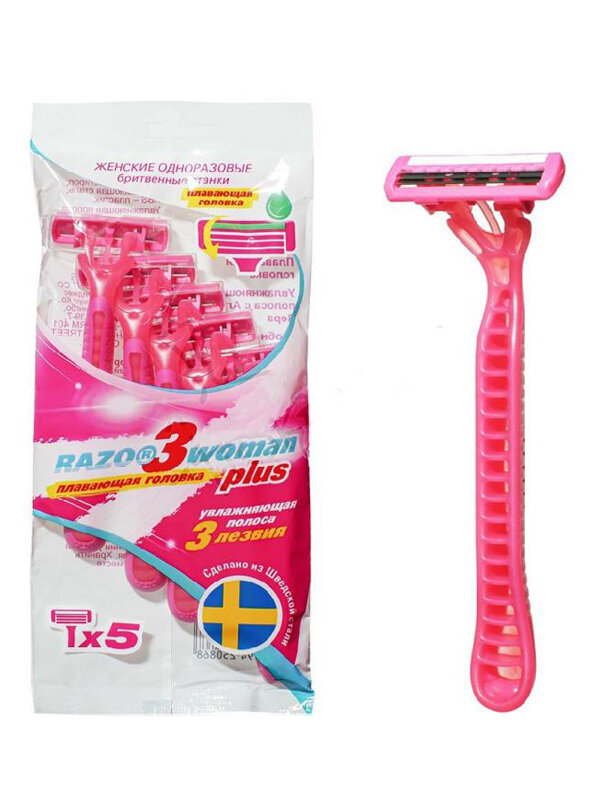 Одноразовые бритвенные станки Razo3 plus, 3 лезвия, упаковка 5 шт.