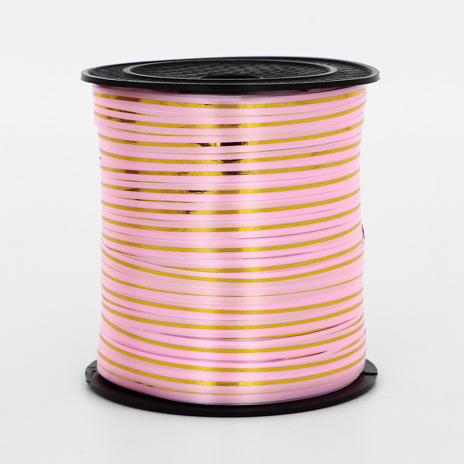Лента упаковочная с золотой полосой, розовая, 5 мм x 225 м, цвет: розовый