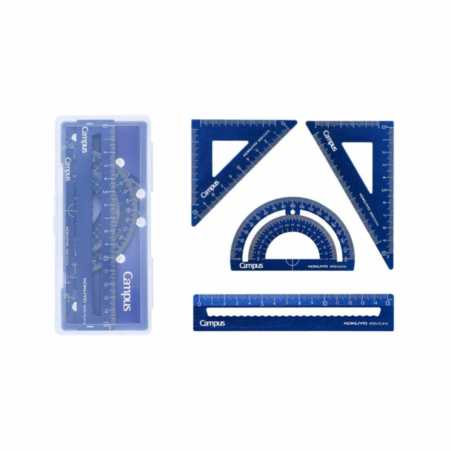 Алюминиевые линейки KOKUYO Campus WSG-CLA синие с футляром для черчения и точных измерений, японские канцтовары