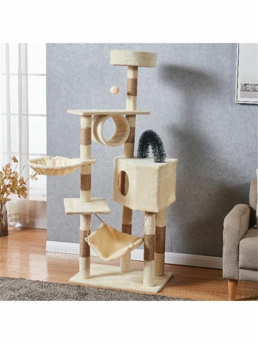 Когтеточка для кошек для многоэтажных домов. Домик для котенка. Детская площадка LIRA с шезлонгами и гамаками.