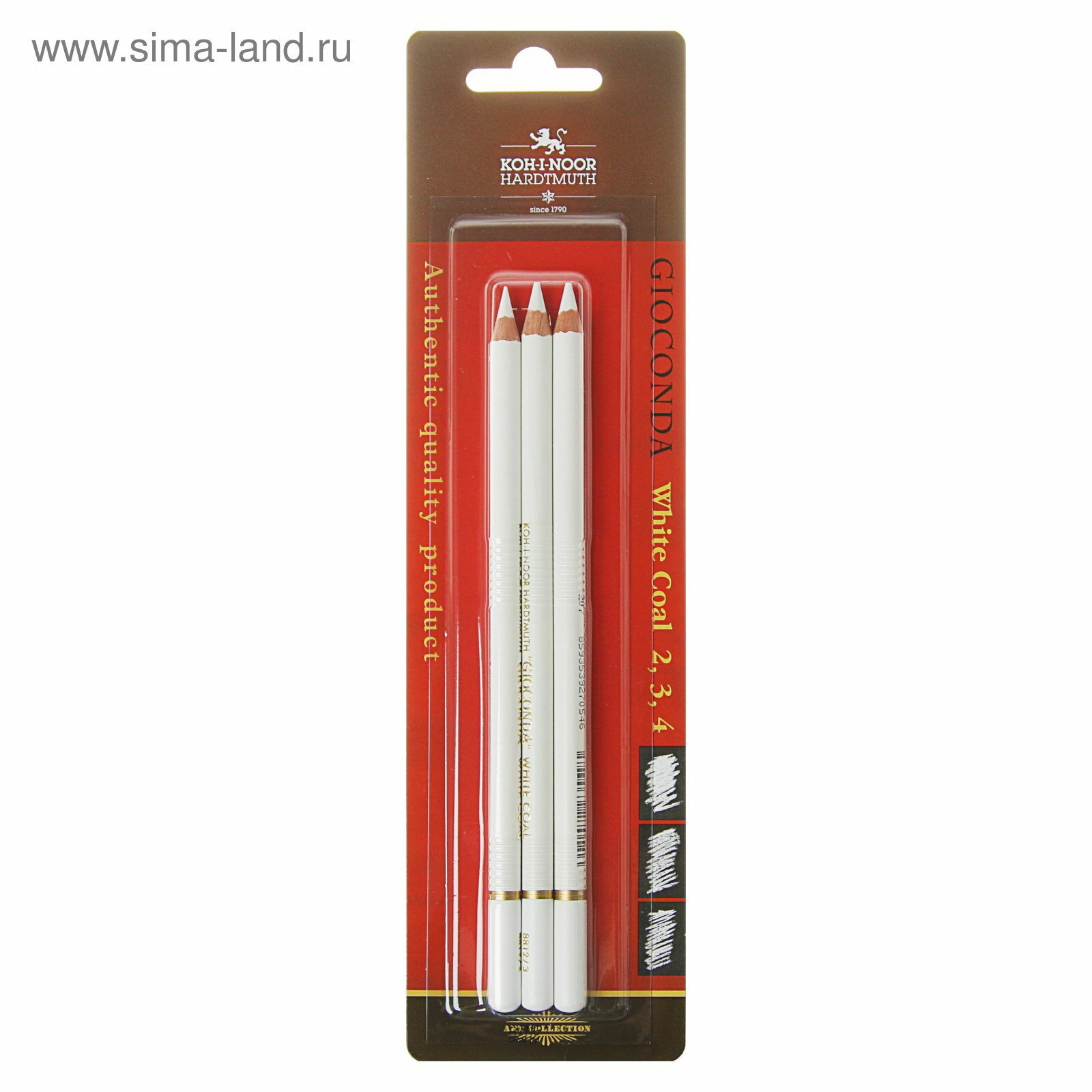 Уголь белый в карандаше GIOCONDA 8812, набор разных твёрдостей № 2, 3, 4