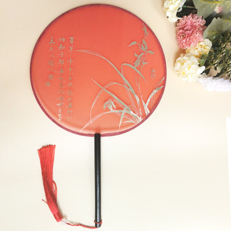 Веер "Краснолицый Хуэйлань", шелковая ткань, круглый, китайский стиль