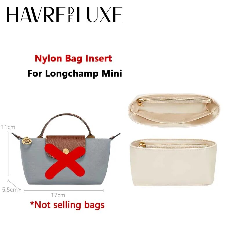 Вставка-органайзер для сумки Longchamp, нейлоновый материал, сверхпрочная сумка, вставка для сумки, аксессуары для сумки White For Mini