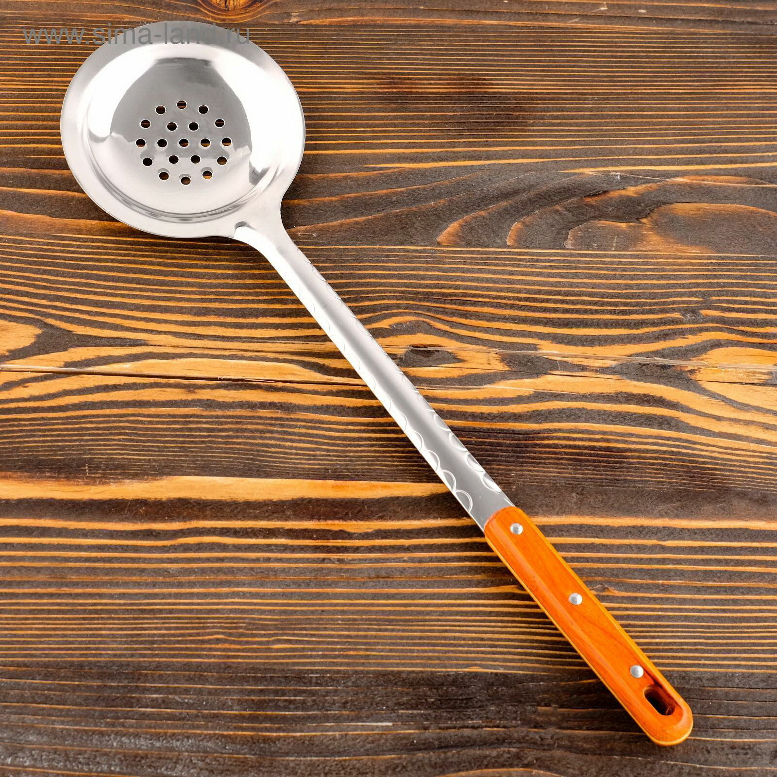 Шумовка для казана 45 см, диаметр 12 см, узбекская, с деревянной ручкой, металл