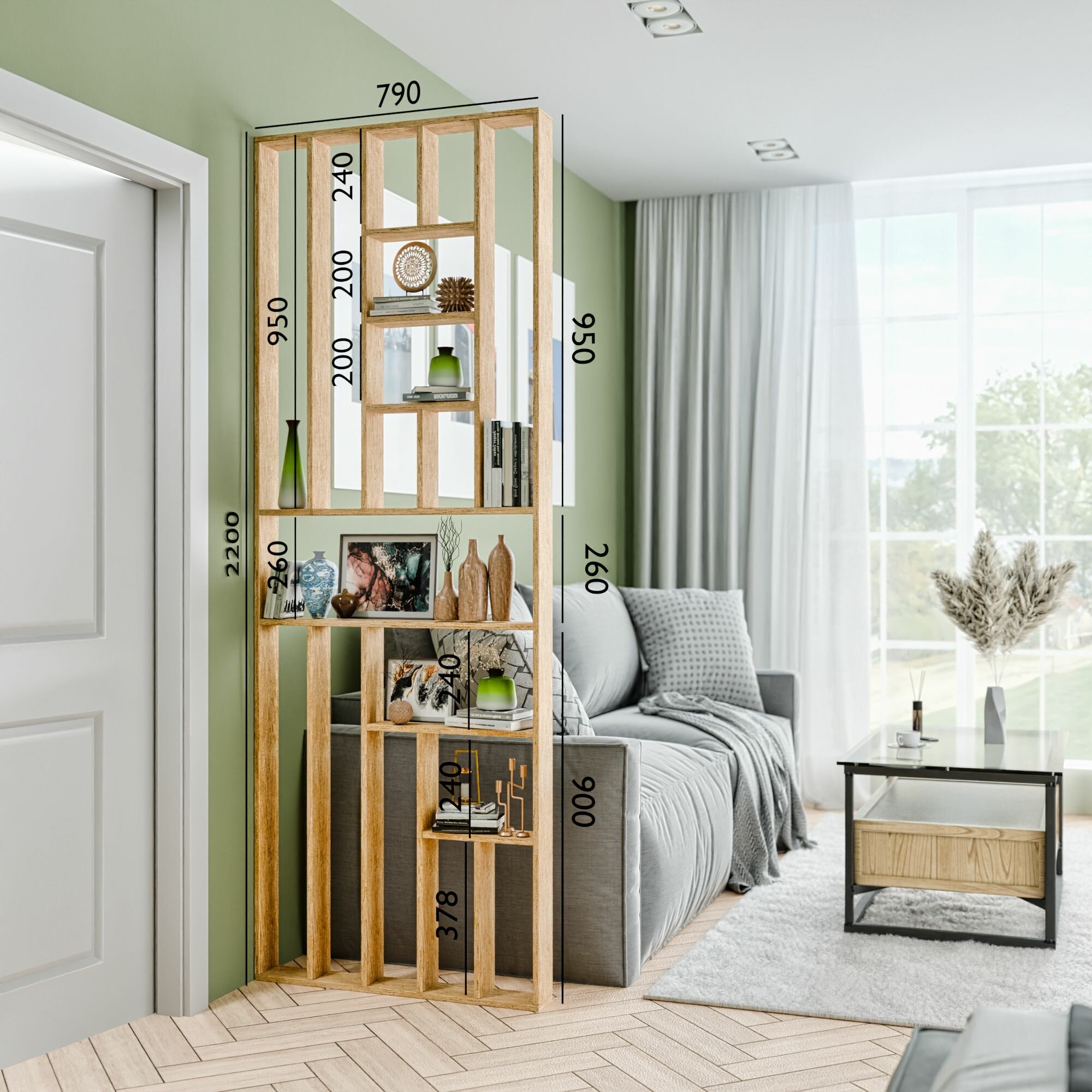 Перегородка для зонирования офиса, сонома, 756 мм, 16х100 мм