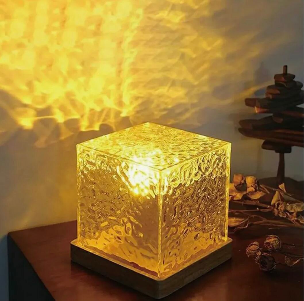 Ночник-кристалл куб северное сияние, питание от USB-порта, От сети 220В, прозрачный