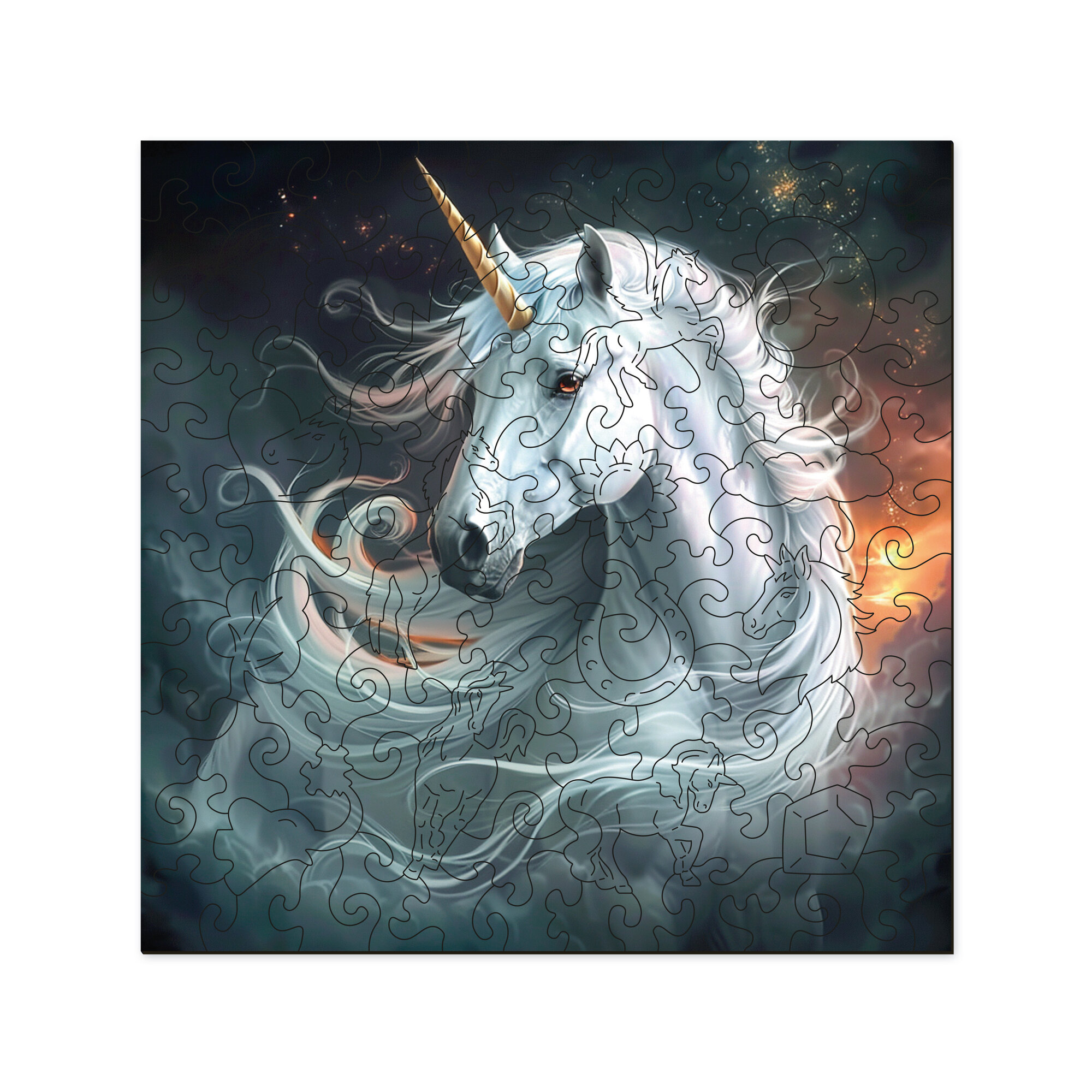 Деревянные пазлы/Белый единорог/подарочный набор для взрослых и подростков