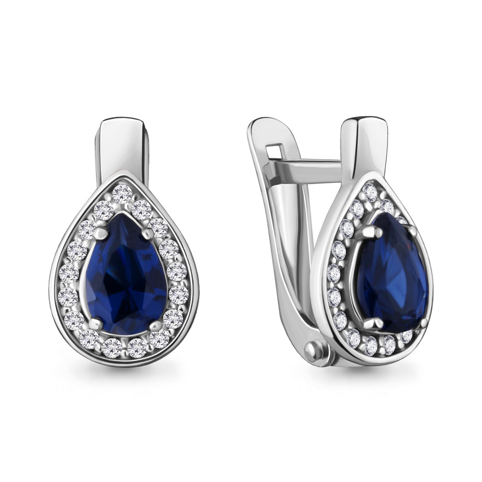 Серьги, серебро, 925 проба, родирование, сапфир синтетический, фианит
