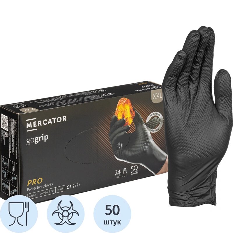 Перчатки одноразовые нитрил GOGRIP BLACK цв. черный (25 пар/уп) р. XXL, ПС