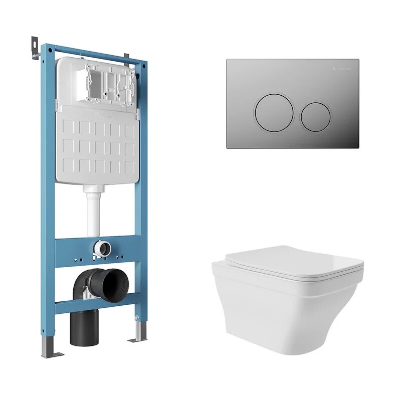 Комплект Aqueduto AQDS157: инсталляция Tecnica Novo, кнопка Circulo - хром, унитаз Esteta безободковый, сиденье с микролифтом, белый глянцевый