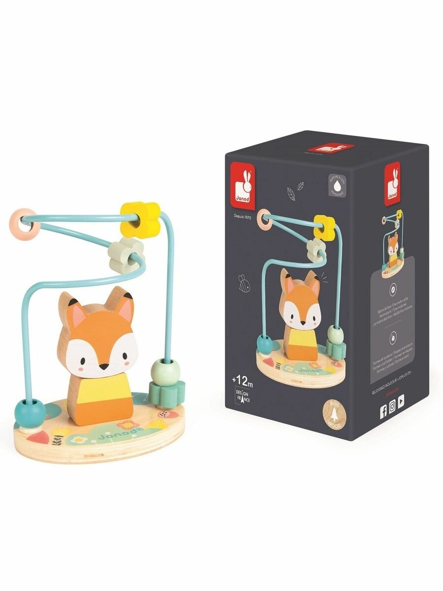 JANOD Пирамидка-лабиринт Лисичка, скандинавские мотивы, развивающая игрушка для детей от 1 года