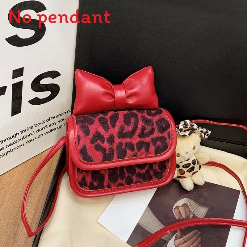 Fashionable leopard print mini handbag for girls stylish toddler shoulder bag for casual use red butterfly