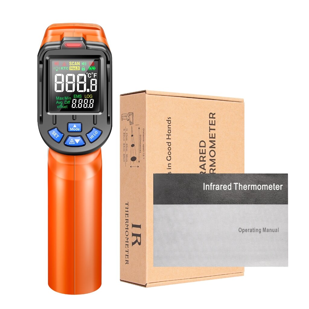Бесконтактный ЖК-цифровой инфракрасный термометр Лазерный измеритель температуры Пирометр Тепловизор-гигрометр Термометр Световая сигнализация