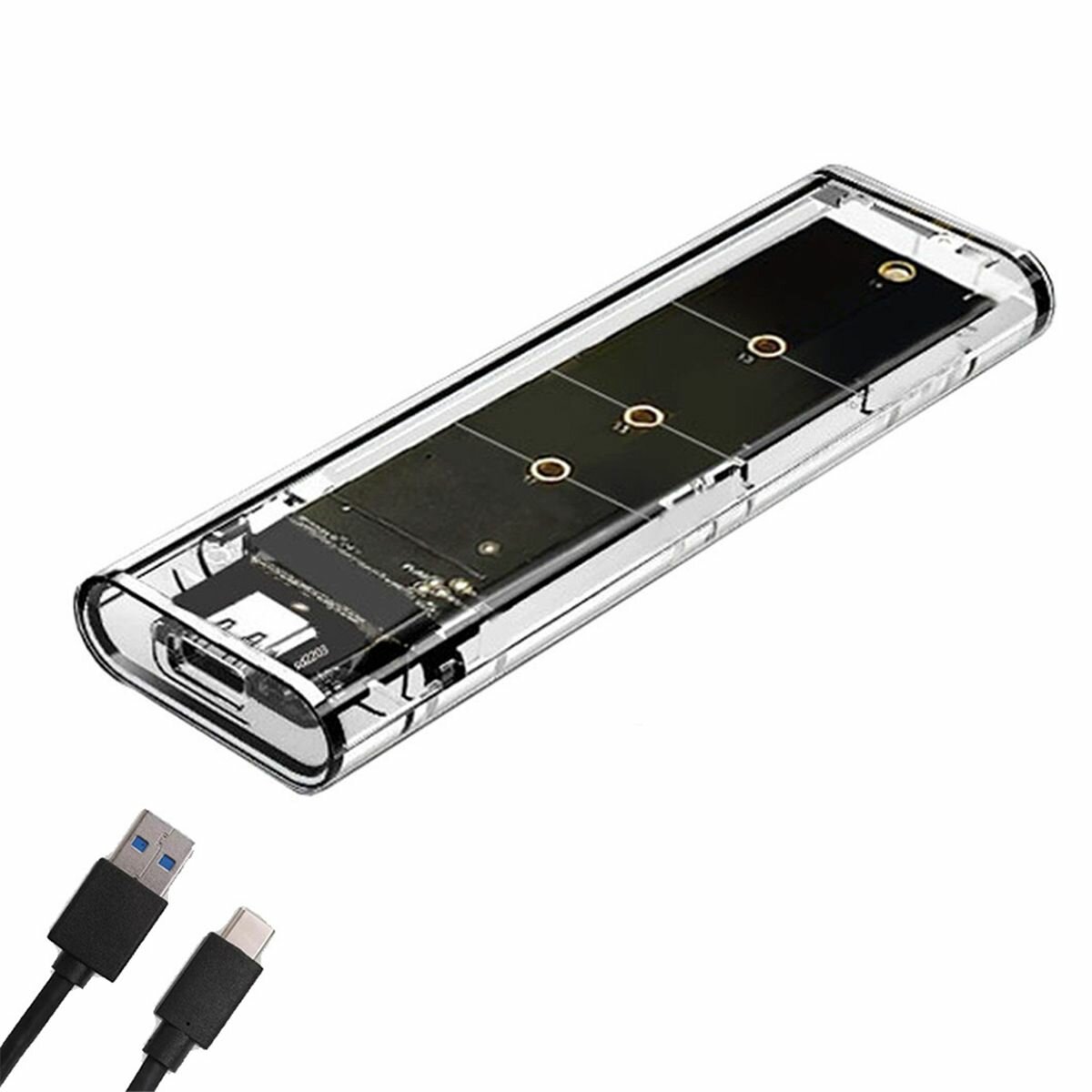 Корпус M.2 NGFF SATA Dual Protocol SSD, Прозрачный, USB Type C, 1 прозрачный корпус USB-C двухпротокольный