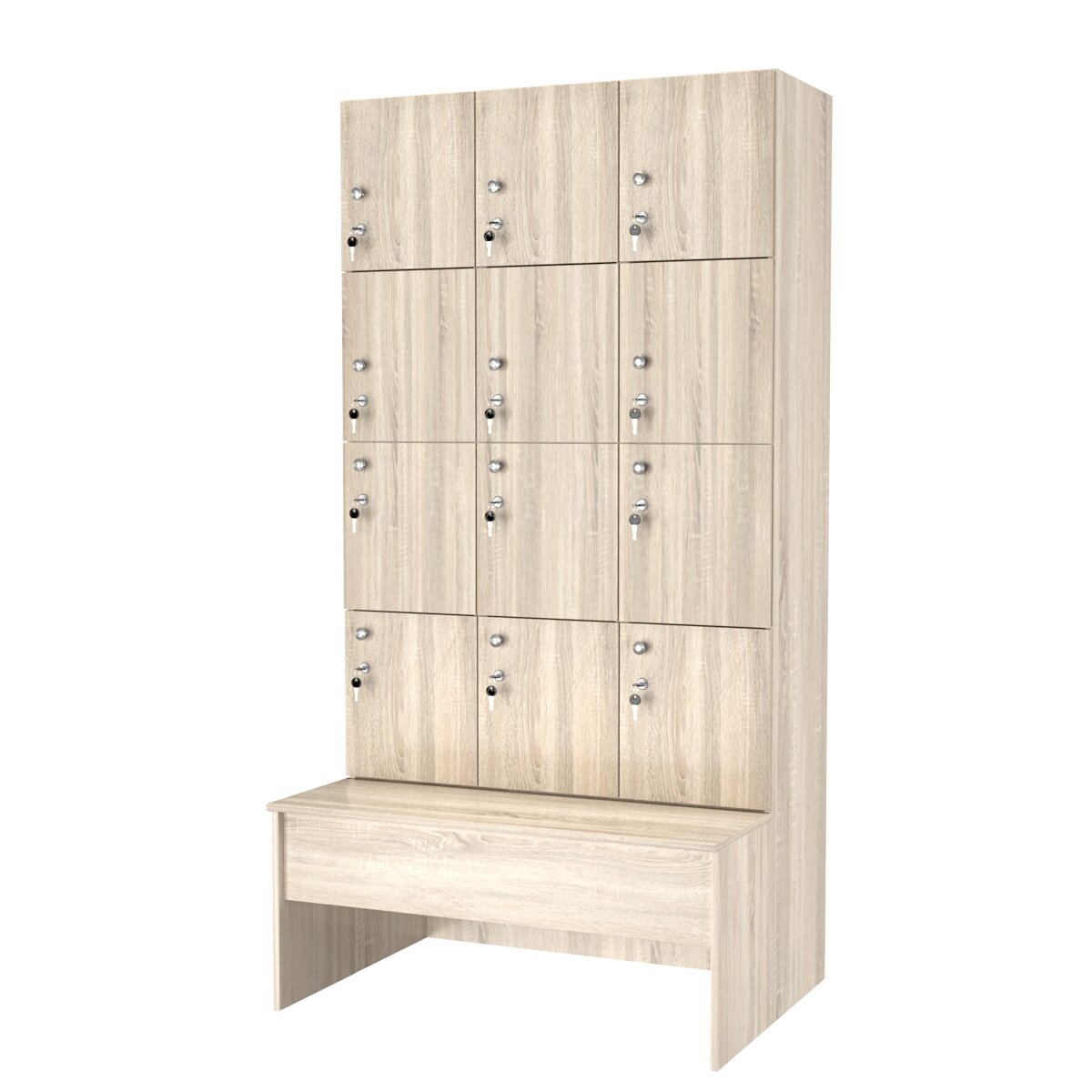 Шкаф для раздевалок со скамейкой комбо-квартет №3-1, Дуб Сонома