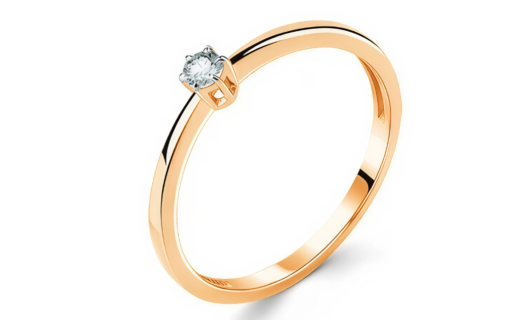 Кольцо тонкое, помолвочное, красное золото, 585 проба, родирование, фианит