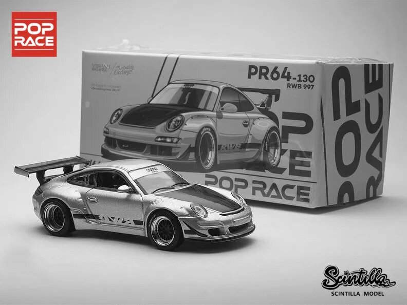 Машинка POP Race 1/64 #S8-05 Porsche RWB 997 Silver Alloy Car Model Toy Gift
